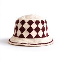 China Recycled Cotton Yarn Crochet Bucket Hat Diamond Argyle Pattern Eco Friendly Wide Brim for Vintage Preppy Daily Streetwear for sale