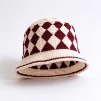 China Recycled Cotton Yarn Crochet Bucket Hat Diamond Argyle Pattern Eco Friendly Wide Brim for Vintage Preppy Daily Streetwear for sale