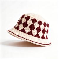 China Recycled Cotton Yarn Crochet Bucket Hat Diamond Argyle Pattern Eco Friendly Wide Brim for Vintage Preppy Daily Streetwear for sale