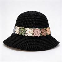 China Floral Band Crochet Bucket Hat Cotton Yarn Wide Brim Stylish Headwear Perfect for Travel Beach Daily Streetwear for sale