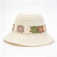 China Floral Band Crochet Bucket Hat Cotton Yarn Wide Brim Stylish Headwear Perfect for Travel Beach Daily Streetwear for sale