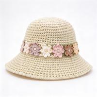 China Floral Band Crochet Bucket Hat Cotton Yarn Wide Brim Stylish Headwear Perfect for Travel Beach Daily Streetwear for sale