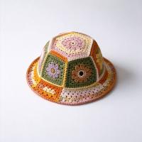 China Wide Brim Patchwork Floral Crochet Bucket Hat Lightweight Breathable Sun Protection for Vintage Daily Streetwear for sale