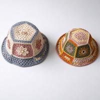 China Wide Brim Patchwork Floral Crochet Bucket Hat Lightweight Breathable Sun Protection for Vintage Daily Streetwear for sale