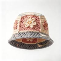 China Wide Brim Patchwork Floral Crochet Bucket Hat Lightweight Breathable Sun Protection for Vintage Daily Streetwear for sale