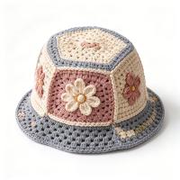 China Wide Brim Patchwork Floral Crochet Bucket Hat Lightweight Breathable Sun Protection for Vintage Daily Streetwear for sale