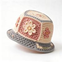 China Wide Brim Patchwork Floral Crochet Bucket Hat Lightweight Breathable Sun Protection for Vintage Daily Streetwear for sale