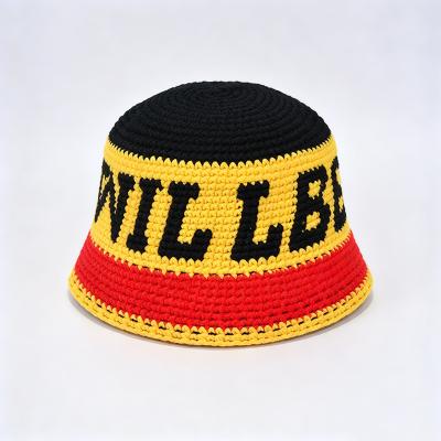 China Custom Logo Letter Crochet Bucket Hat One Size Wide Brim Stylish Headwear for Festival Daily Streetwear for sale