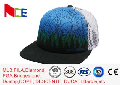 China Custom 5 Panel Flat Peak Trucker Mesh Hat Adult Size 58cm Custom Logo Printing for sale