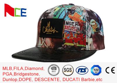 China ACE Graffiti Pattern Applique Flat Brim Snapback Hats For Women 5 Panels for sale