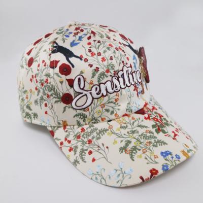 China Custom 5 Panel 6 Panel Baseball Cap with Letter Embroidery Floral Pattern 58cm Size for sale