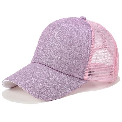 China Custom Glitter Trucker Hat Adjustable 56-58cm Women Fashion Mesh Cap for sale