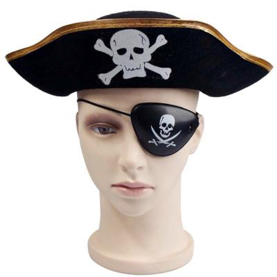 China Handmade Wool Pirate Hat with Skull Pattern - 57CM Halloween Festival Costume Accessory for sale