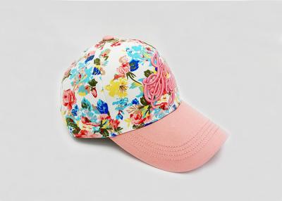 China Girls Embroidered Baseball Caps 53-58cm Pink Flowers 3D Embroidery for sale