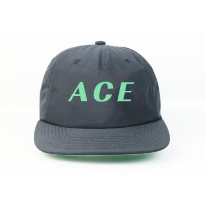 China Unstructured Plain Nylon Flat Brim Snapback Hats For Boys Custom 5 Panels for sale