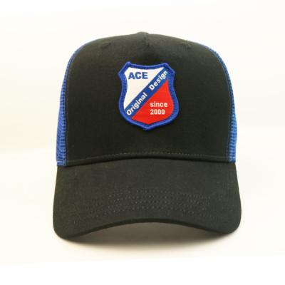 China Custom Blank Woven Patch Trucker Cap 5 Panel Curved Long Bill 56-58cm for sale