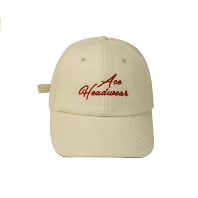 China Custom Logo 100% Wool Embroidered Baseball Cap 6 Panel Outdoor Sport Hat 56-58cm for sale