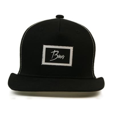 China Custom Snapback Trucker Hat 6 Panel Embroidery Logo Cotton Black White Mesh Cap for sale