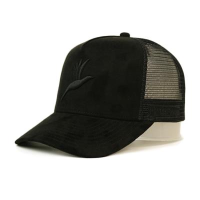 China Custom 3D Embroidery 5-Panel Suede Trucker Cap with Plastic Buckle - 58-60cm Adult Size, 100pcs MOQ for sale