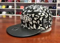 China Custom black and white leather flat bill flat printing  snapback caps for sale