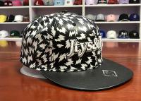 China Custom black and white leather flat bill flat printing  snapback caps for sale