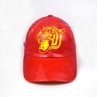 China Custom Printed Polyester Leather Baseball Cap with Red Metal Buckle 58cm for sale