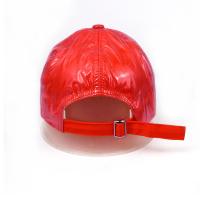 China Custom Printed Polyester Leather Baseball Cap with Red Metal Buckle 58cm for sale