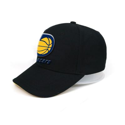 China Custom Black Metal Buckle Rubber Patch Baseball Hat 52-60cm 150g 5-Panel Design for sale