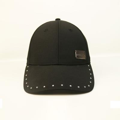 China Custom Rhinestone Metal Patch Baseball Cap Unisex 58cm Polyester Hip Hop Hat for sale