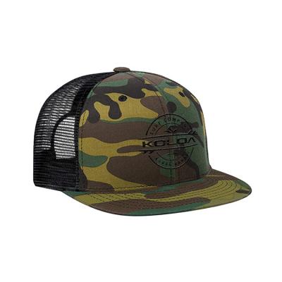 China Custom Camouflage Flat Brim Trucker Hat 58cm Size with Multiple Closure Options for Hip Hop Dance for sale