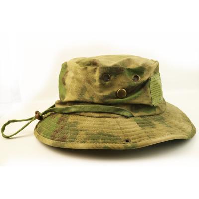 China 100% Cotton Camo Bucket Hat With String Custom Embroidery Blank Logo for sale