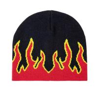 China Custom Fire Design Knit Beanie Hats with Woven Labels - Adult Size, 3-7 Day Samples, ISO Certified Manufacturing for sale