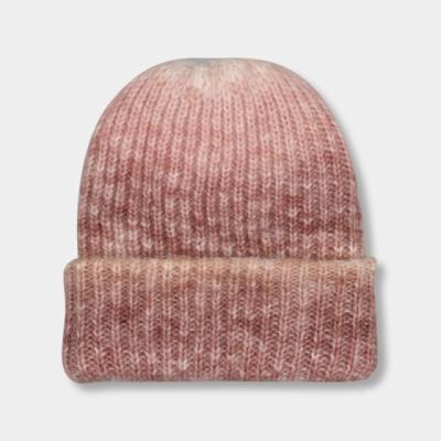 China Custom Knit Beanie Hat 56cm Tie Dye Gradient Color Thick Winter Hat for Women OEM ISO for sale