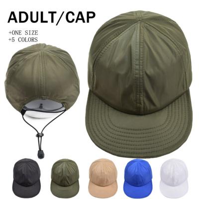 China Custom 100% Cotton Drawstring Flat Brim Snapback Cap with Adjustable Strap 58cm for sale
