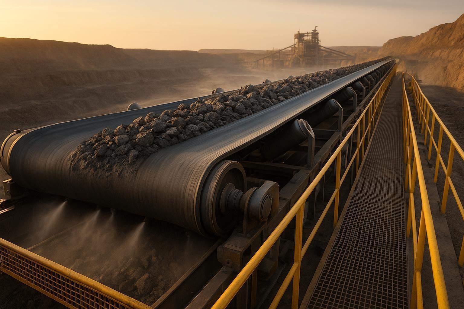 Copper ore conveyor belt at a mineral processing plant