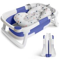 China Customized Twice Folding Baby Bathtub Plastic Foldable Bathtub With Cushion for sale