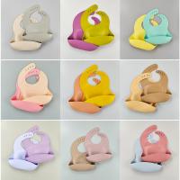 China Printed Soft Baby Silicone Bib With Food Catcher BPA Free 300*23cm for sale