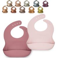 China Printed Soft Baby Silicone Bib With Food Catcher BPA Free 300*23cm for sale
