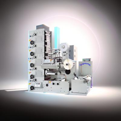 China LABEL LOGO FLEXO PRINTING MACHINE web guide ultrasonic type 1 die cutting station separate unwinding two tower slitting for sale