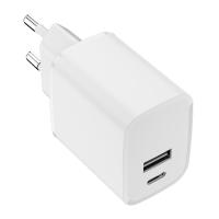 China QC3.0 30W GaN Fast Charger EU White PC Fireproof USB A Type C Charging for sale