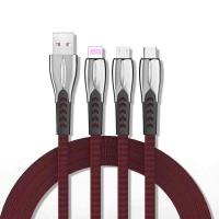 China 3.5mm Zinc Alloy Multi Port USB Cable 3 in 1 Nylon Braided 1.2m Wine Red for sale