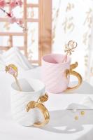 China Coffee Mug With Gold Handle Rough Clay Coffee Mug White Ceramic Mug Tazas for sale