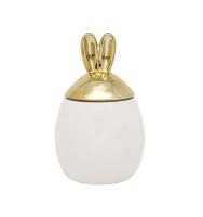 China Latest Easter Rabbit Cookie Sugar Coffee Ceramic Storage Canister With 3D Golden Electroplated Lid for sale