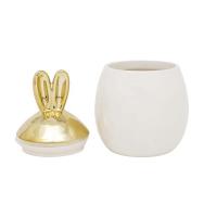 China Latest Easter Rabbit Cookie Sugar Coffee Ceramic Storage Canister With 3D Golden Electroplated Lid for sale