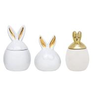 China Latest Easter Rabbit Cookie Sugar Coffee Ceramic Storage Canister With 3D Golden Electroplated Lid for sale