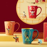 China Large capacity ceramic embossed coffee and tea mug print 3d yoga lady Chinese style vintage mug for sale