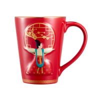 China Large capacity ceramic embossed coffee and tea mug print 3d yoga lady Chinese style vintage mug for sale