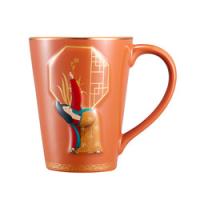 China Large capacity ceramic embossed coffee and tea mug print 3d yoga lady Chinese style vintage mug for sale