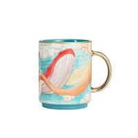 China Chinese decal ceramic mugs 11oz coffee mug Style Vintage Decal Tall Ceramic Mugs with handle for gift for sale