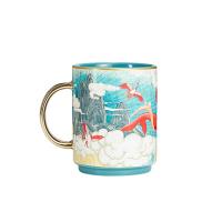 China Chinese decal ceramic mugs 11oz coffee mug Style Vintage Decal Tall Ceramic Mugs with handle for gift for sale
